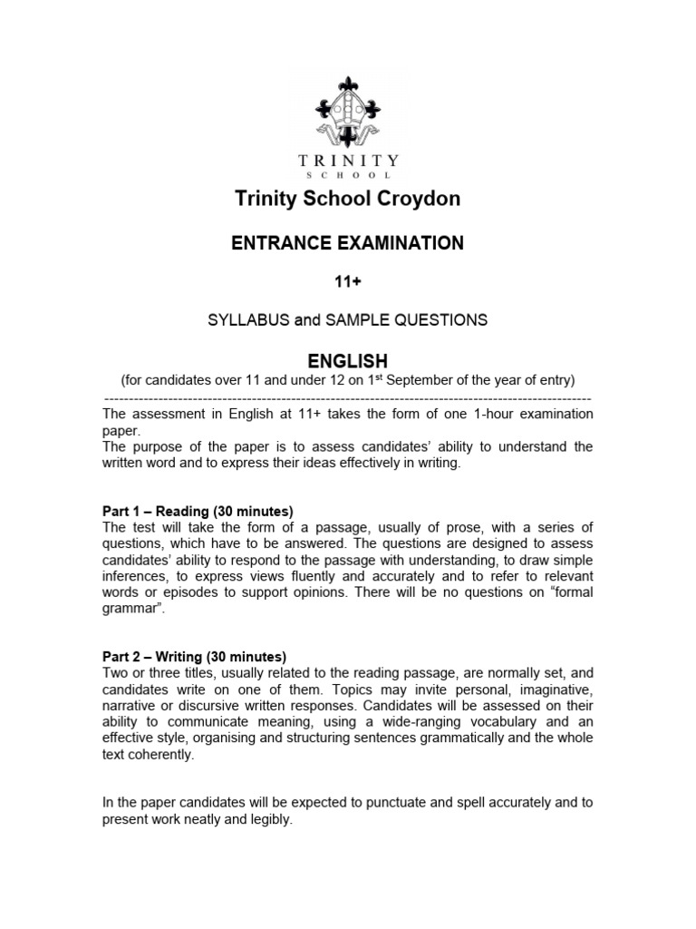 11 English Syllabus and Sample Questions Trinity School Croydon | PDF ...