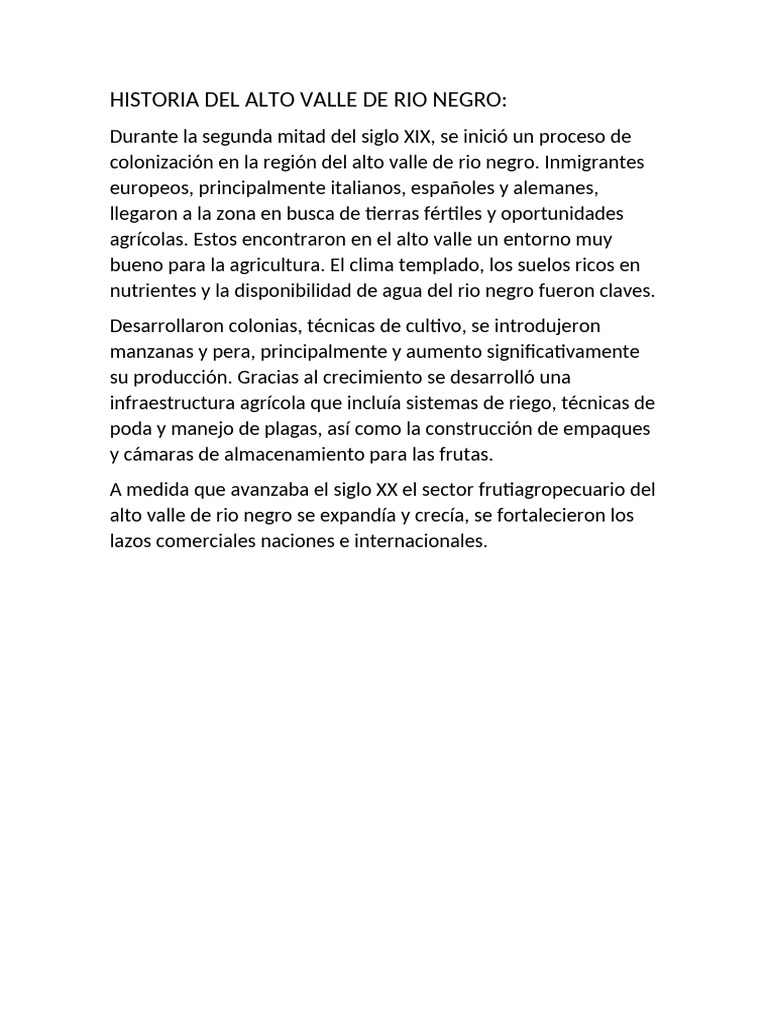 Colonización y Agricultura en Alto Valle | PDF