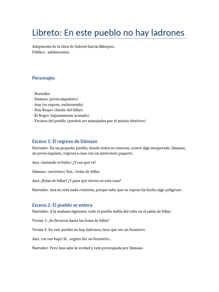 Libreto - Titeres de en Este Pueblo No Hay Ladrones | PDF