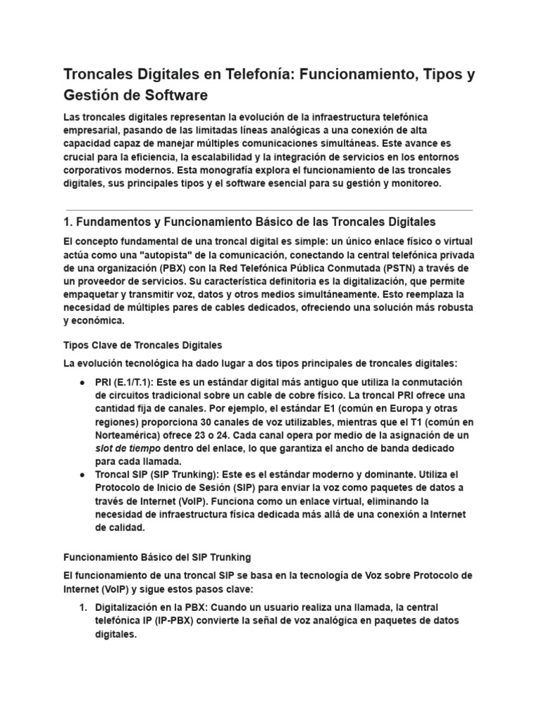 Troncales Digitales: Tipos y Gestión Efectiva | PDF | Voz sobre IP ...