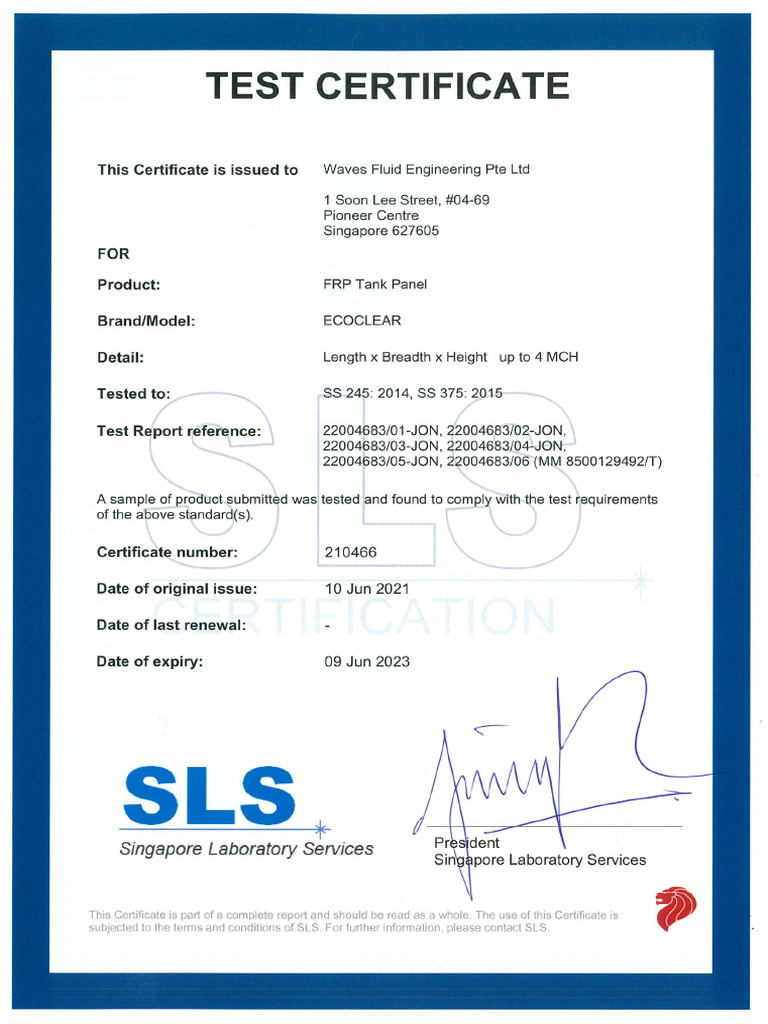 SS 245 2014 & SS 375 2015 - Test Certificate | PDF