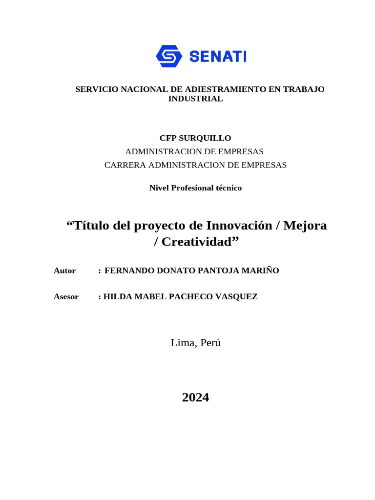 Proyecto-De-Mejora-Senati-2025 Fernando Mejorado | PDF | Logística | Economias