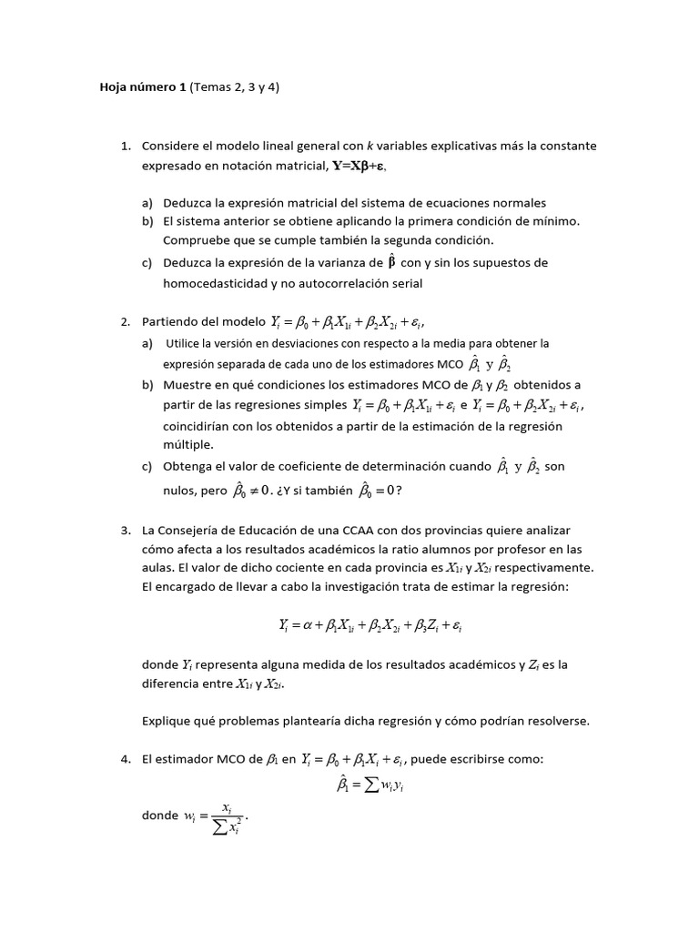 Econometria Uned 2 | PDF | Mínimos cuadrados ordinarios | Econometría