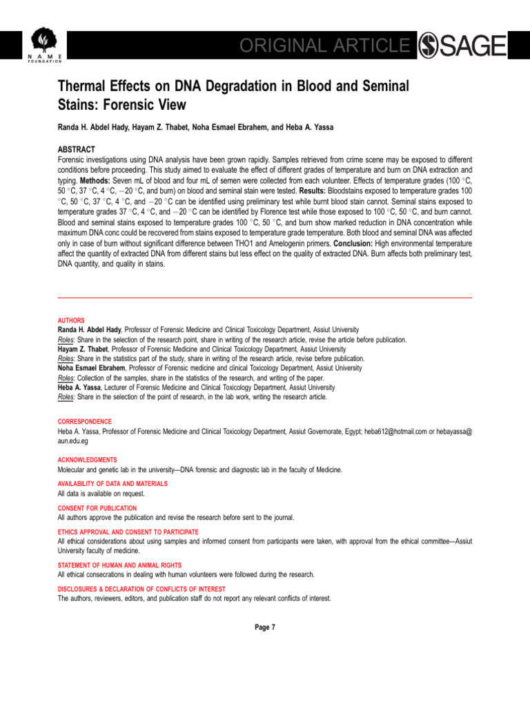 Thermal Effects On DNA Degradation in Blood and Seminal | PDF ...