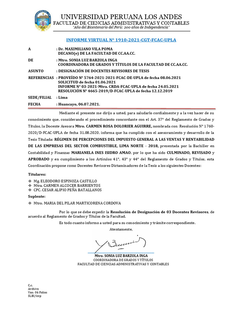 Informe Virtual #1910-2021-Cgt-Fcac-Upla | PDF