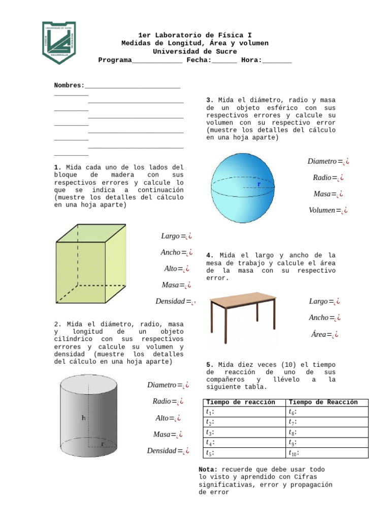 1 Guia Lab Fisica I Medidas Longitud-Area-Volumen(1) | PDF | Volumen ...