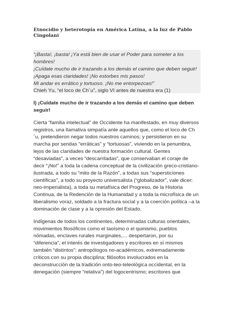 Etnocidio y Heterotopía en América Latina | PDF | Bolivia | Educación ...