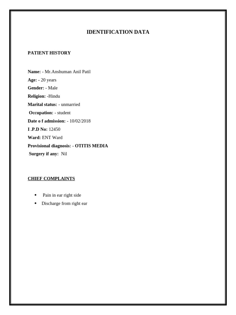 Patient Case Study: Otitis Media Analysis | PDF | Ear | Medical Specialties