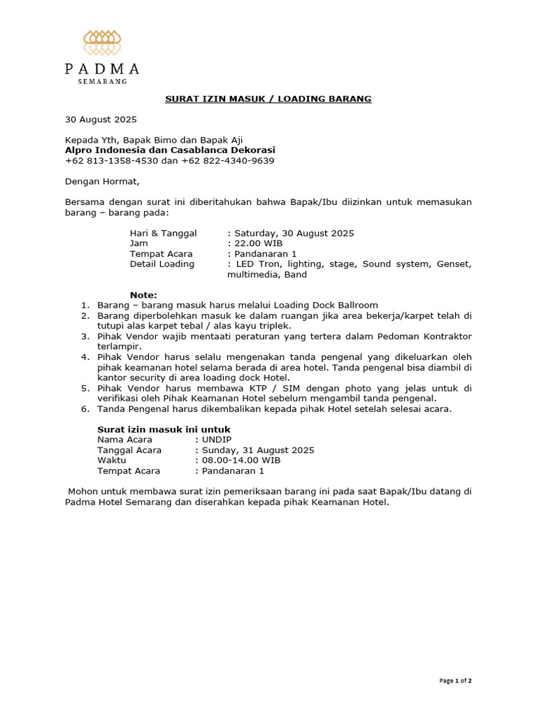 Loading Letter UNDIP 31 Aug'25 | PDF