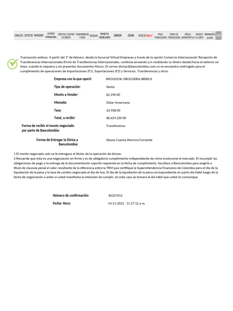 Confirmación de Transacción Exitosa | PDF