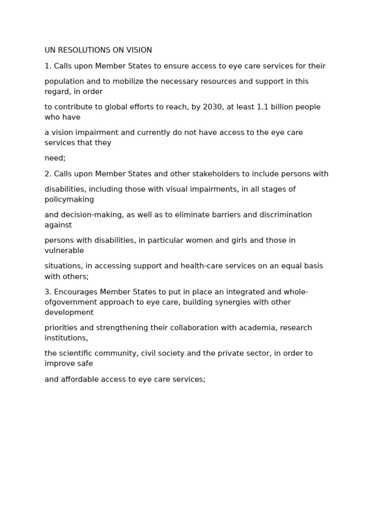 Un Resolutions On Vision | PDF