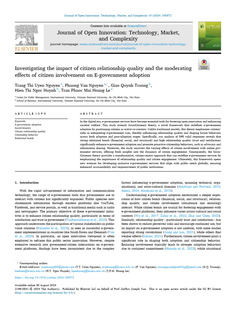Investigating The Impact of Citizen Relationship 2024 Journal of Open ...