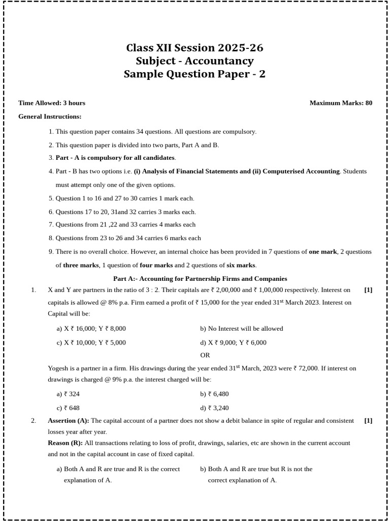 Class XII Accountancy Sample Paper | PDF | Balance Sheet | Book Value
