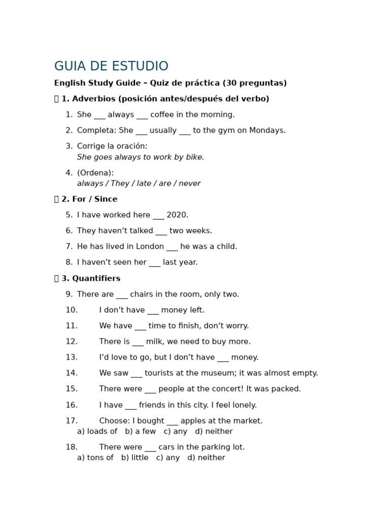 English Study Guide: Practice Quiz | PDF
