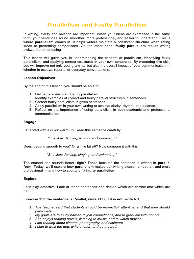 Parallelism and Faulty Parallelism Module | PDF | Phrase | Language ...
