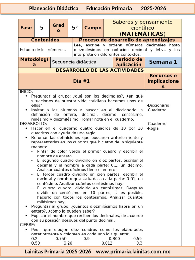 5to Grado Octubre - 09 Matemáticas Planeación (2025-2026) | PDF ...