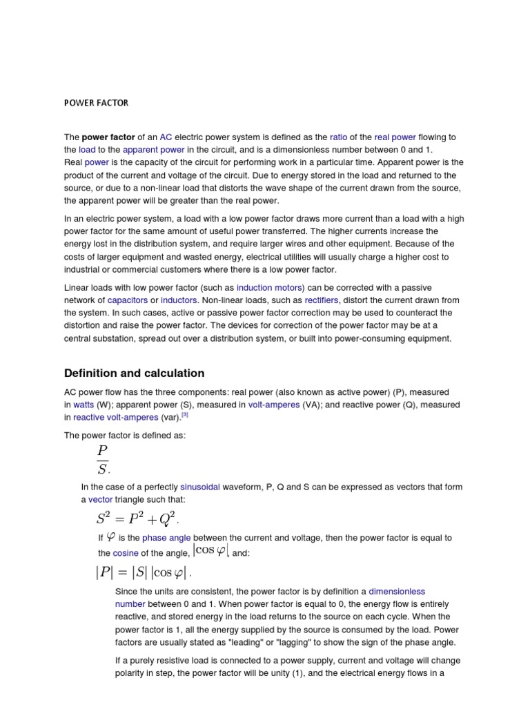 Power Factor: Definition and Calculation | PDF | Ac Power | Temporal Rates