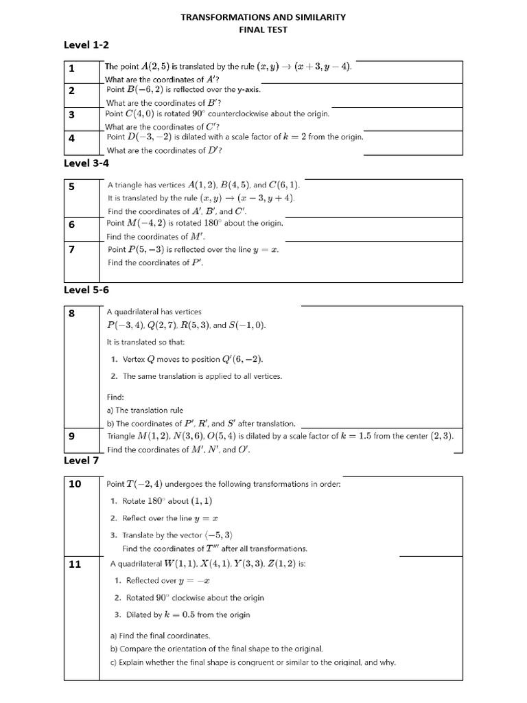 Quiz Grade 8 Transformations | PDF