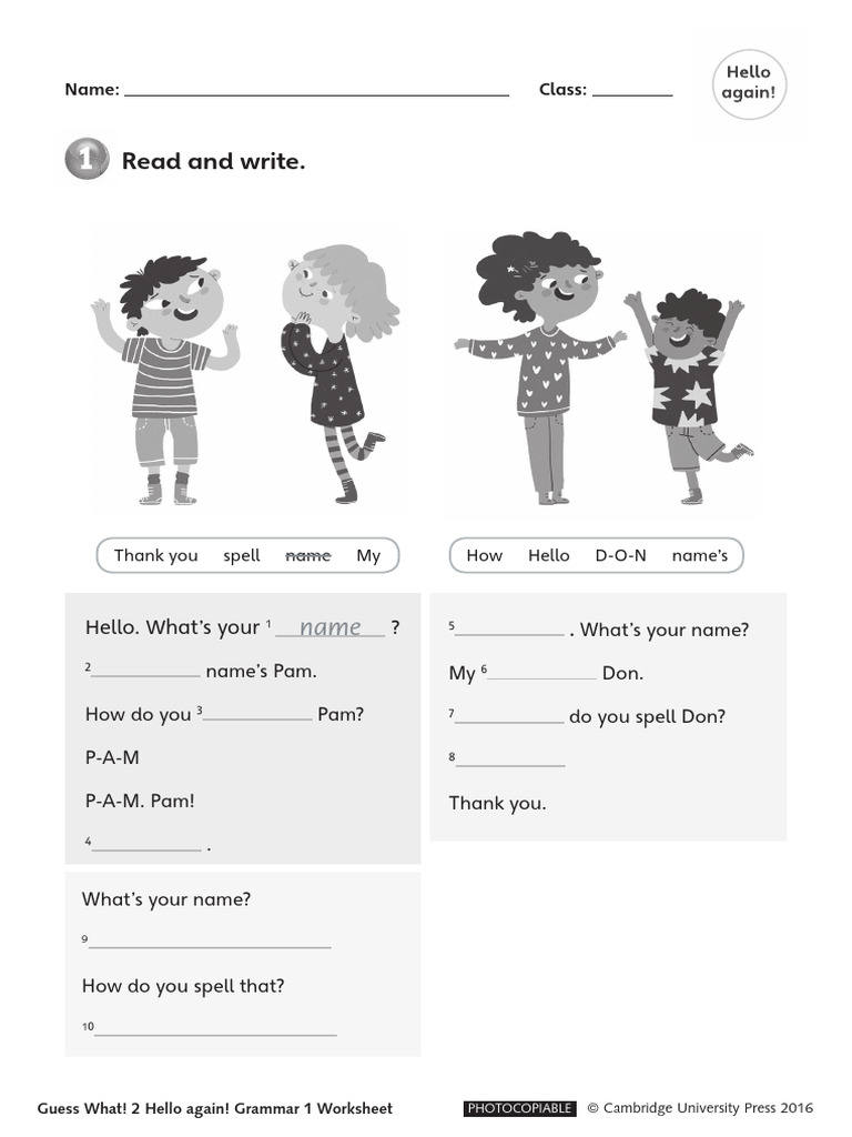 Guess What 2 AE Grammar Worksheets Unit Hello Again 1 | PDF