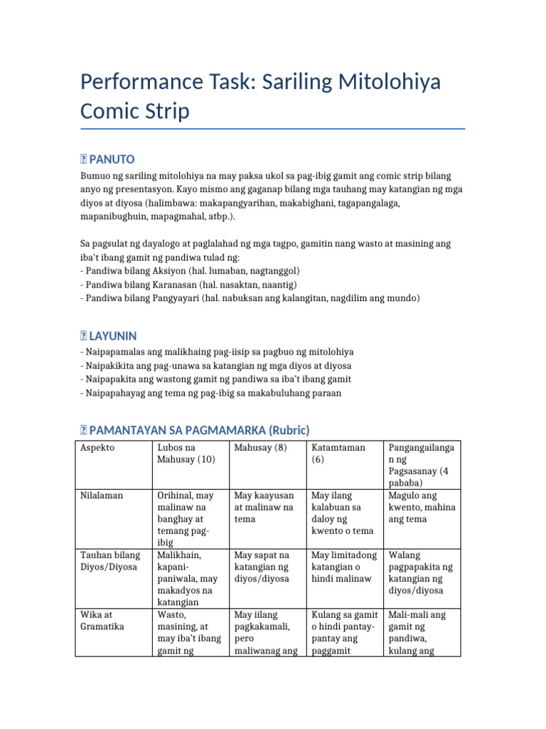 Performance Task Mitolohiya Comic Strip | PDF