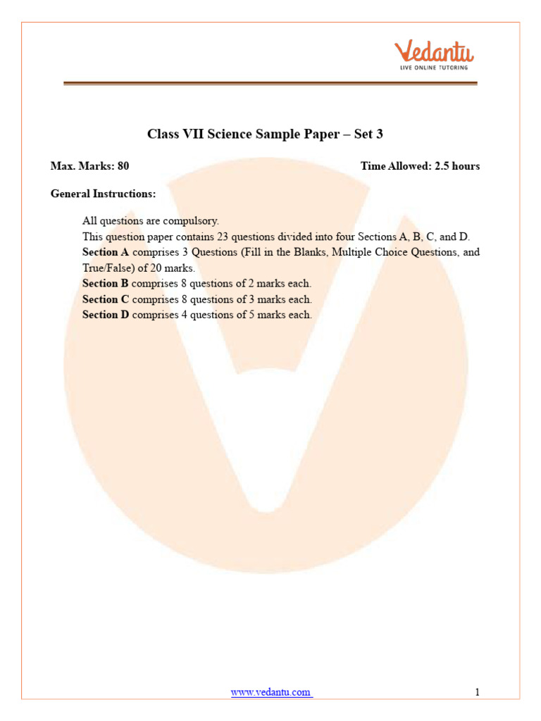 Class 7 Science Sample Paper 2024 | PDF | Carbon Dioxide | Water