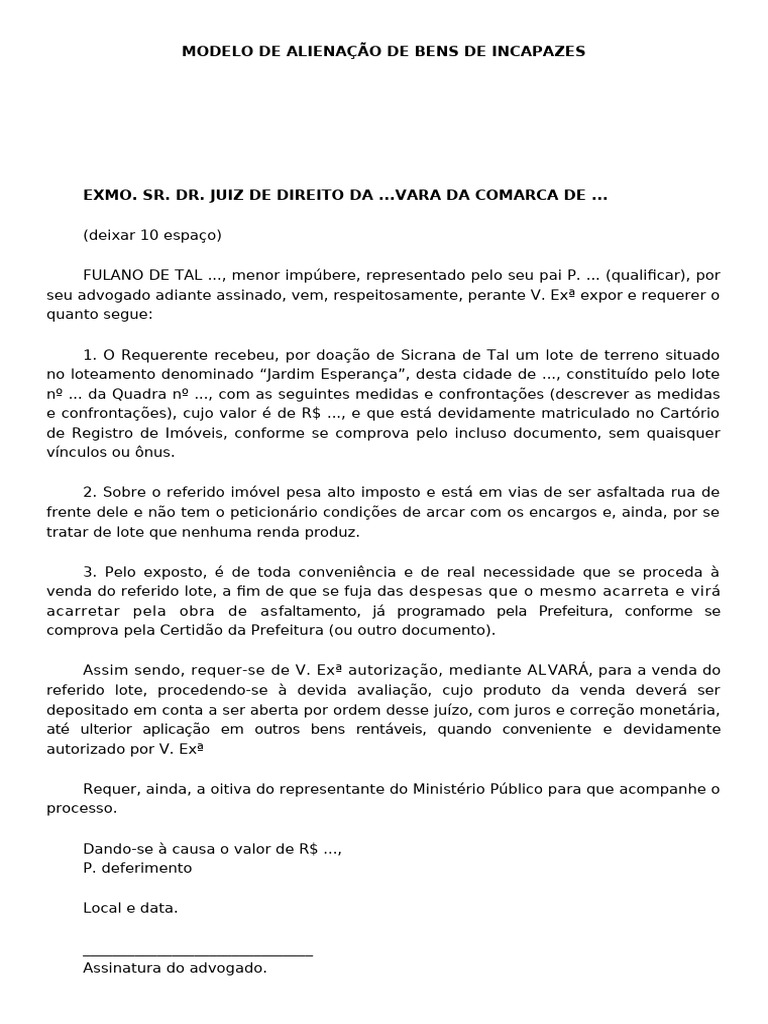 Modelo de Venda de Bens de Incapazes | PDF