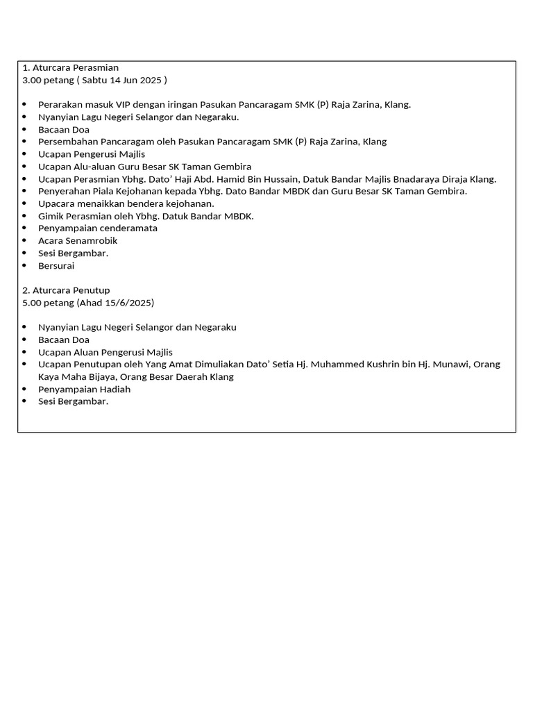 Aturcara Perasmian Dan Penutupan | PDF