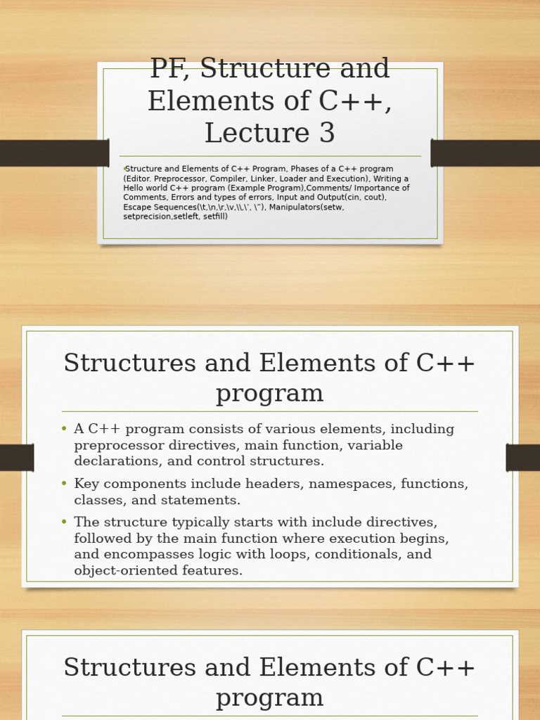 PF, Structure and Elements of C++, Lecture 3 | PDF | Computer Program ...