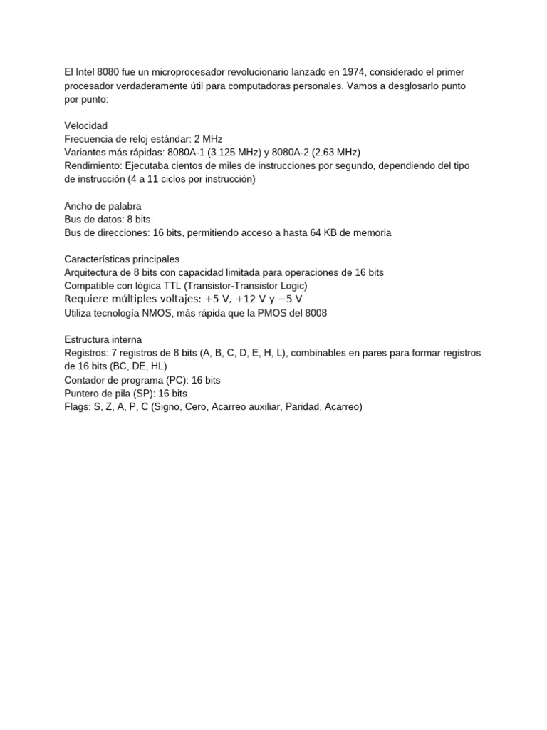 Intel 8080: Microprocesador Pionero | PDF | Microprocesador | Poco