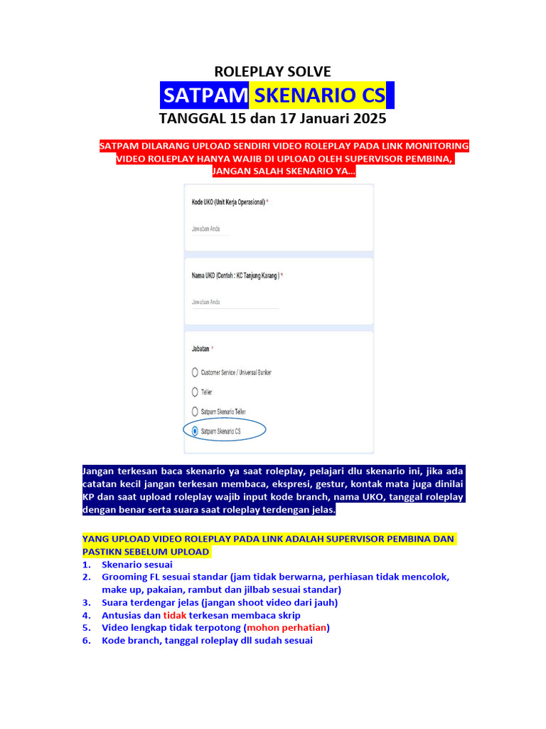 ROLEPLAY SOLVE Satpam Skenario CS 15 Dan 17 Januari 2025 | PDF
