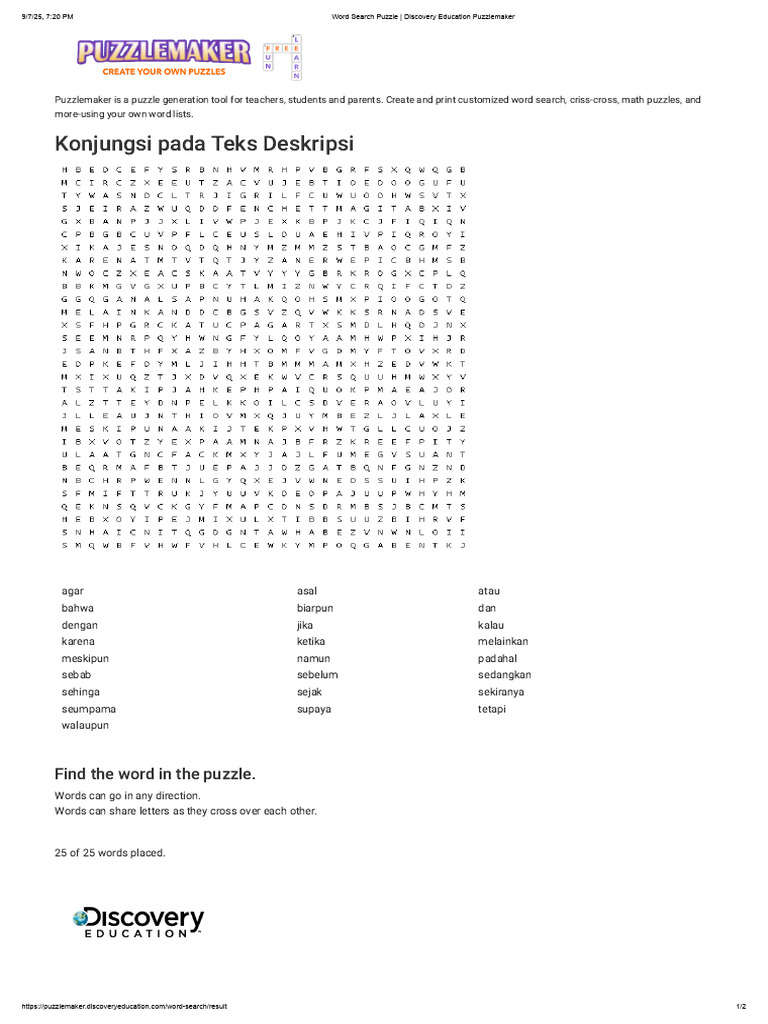 Word Search Puzzle - Discovery Education Puzzlemaker | PDF