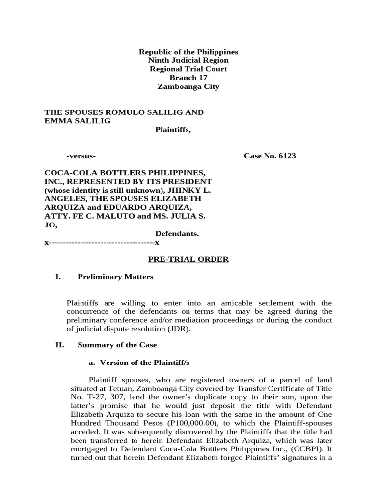 Pre Trial Order and Minutes of Pre Trial Template 2021 | PDF | Witness ...