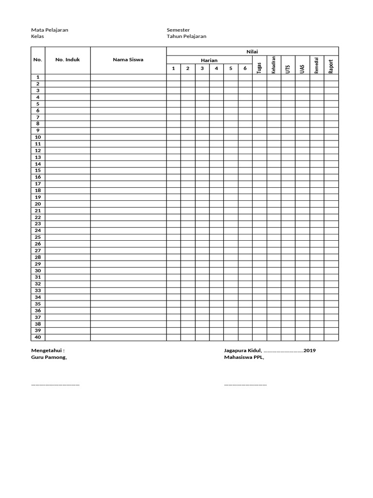 Format Absen Siswa SMK Jabal Toriq Boarding School | PDF