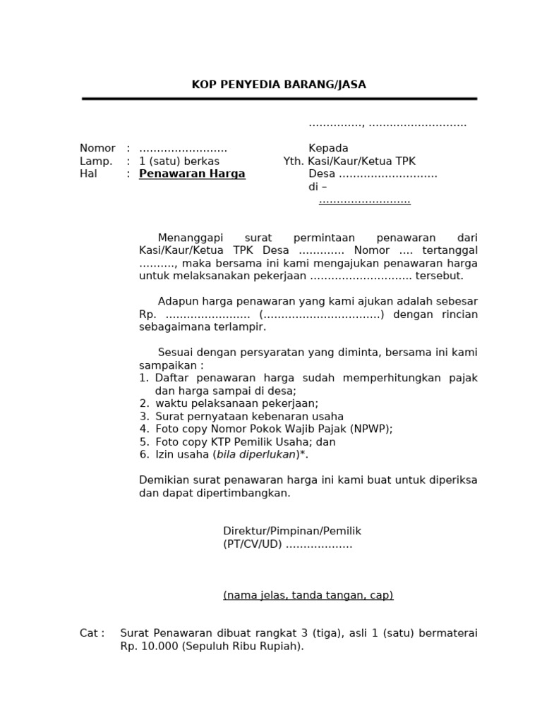 Format Penawaran HArga | PDF