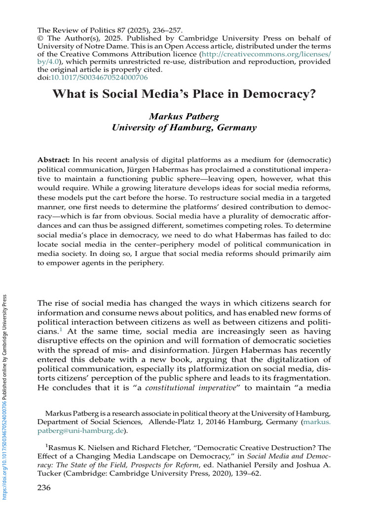 Social Media's Role in Democracy Explained | PDF | Public Sphere ...