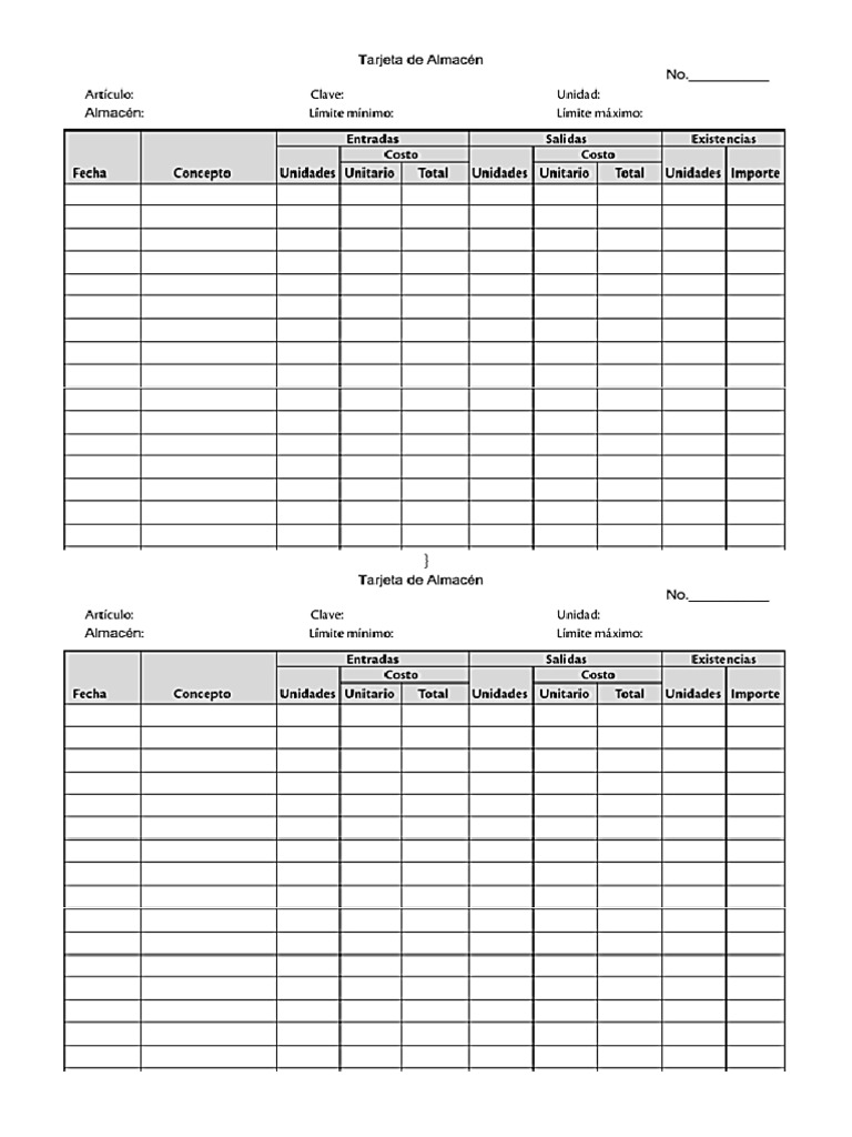 Tarjetas Almacen PEPS y UEPS - Formatos | PDF