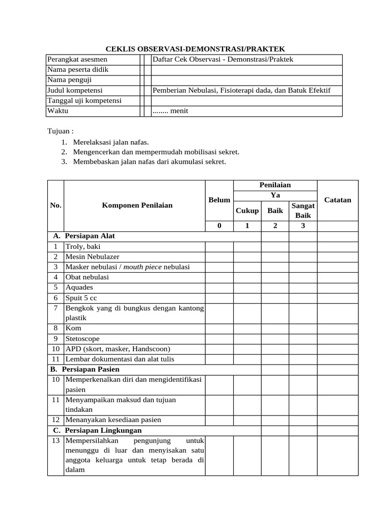 SOP Nebulasi, Fisioterapi Dada & Batuk Efektif | PDF