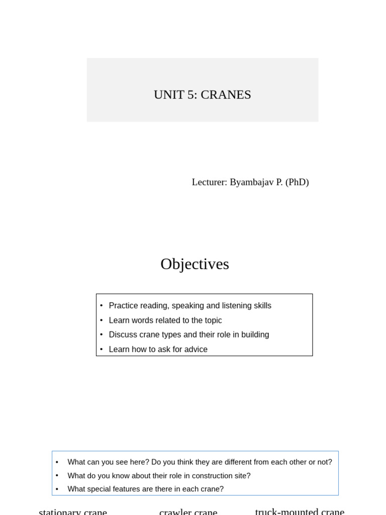 Lesson 5. Cranes | PDF | Crane (Machine)