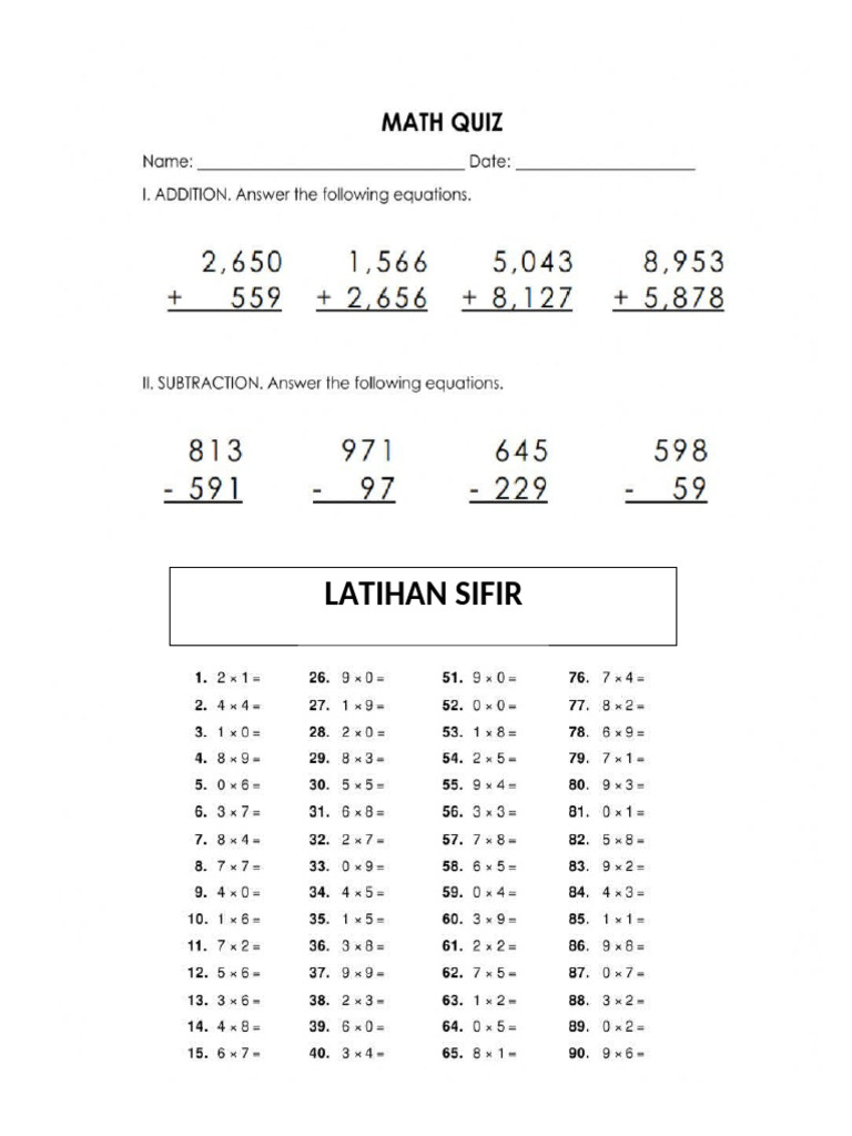 Basic Math Worksheet | PDF