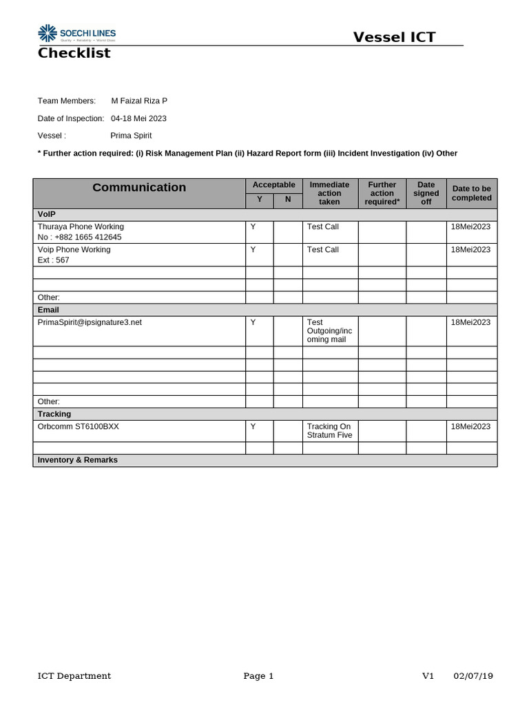 Vessel ICT Equipment Checklist | PDF | Computer Engineering | Computing
