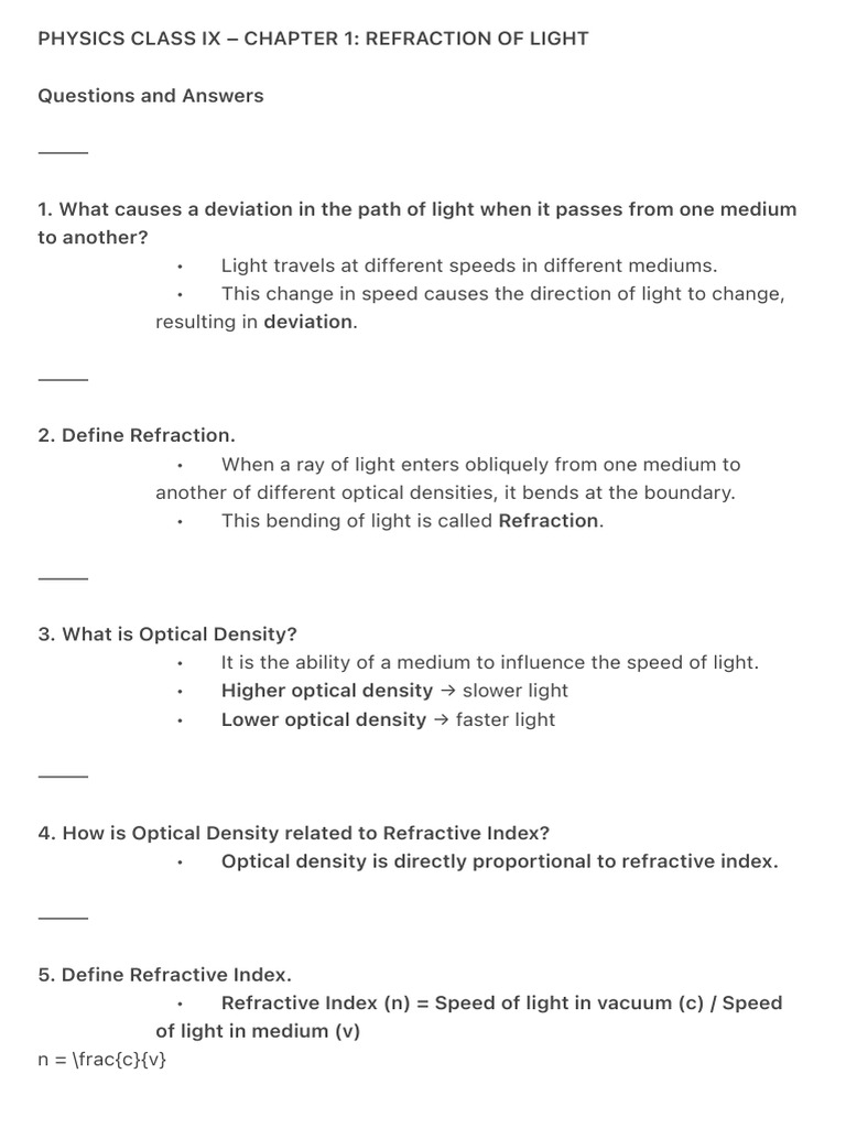 Refraction of Light: Key Concepts & FAQs | PDF | Refraction ...