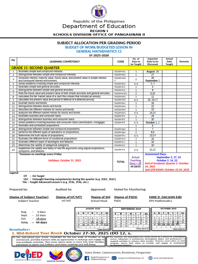 General Mathematics 11 Grading Plan | PDF | Present Value | Interest