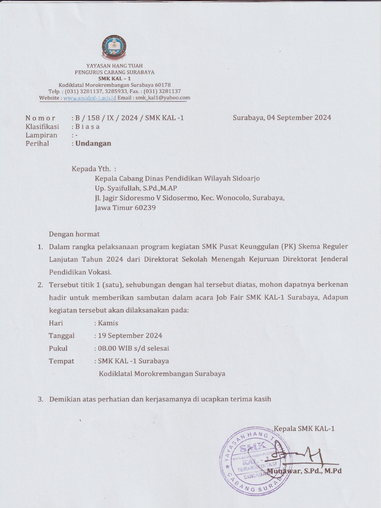 Undangan Job Fair 2024 Dispendik SDA | PDF