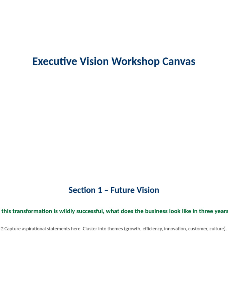 Executive Vision Workshop Framework | PDF