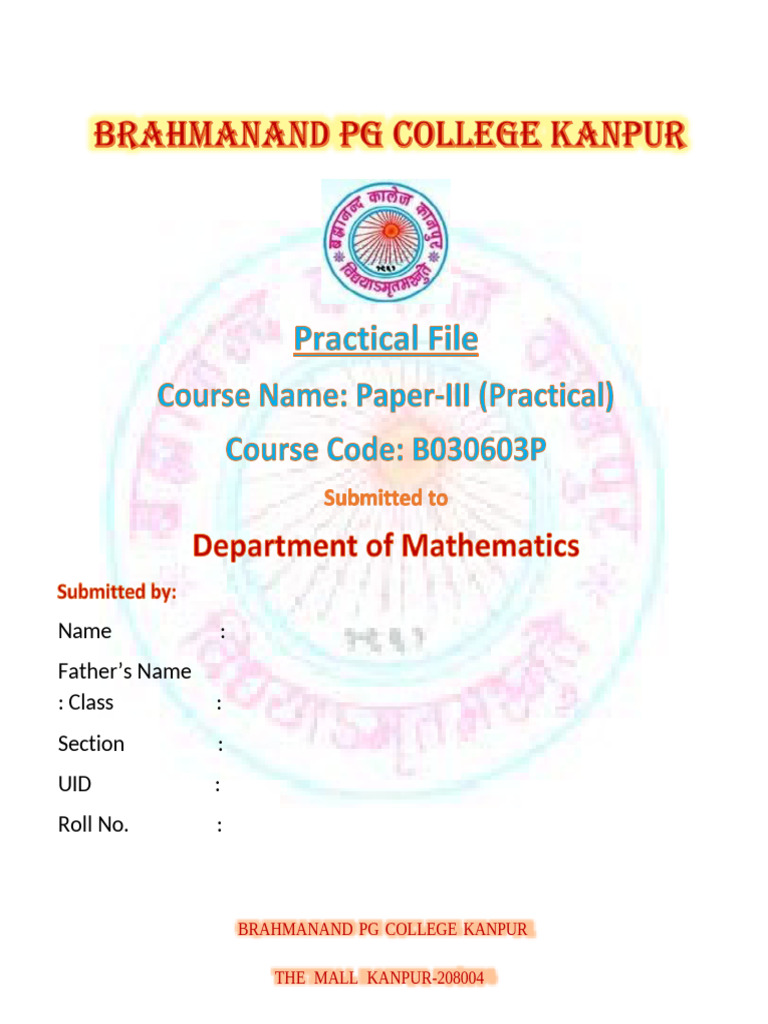 Cover Page - B.sc. VI Sem. Practical (Math) | PDF