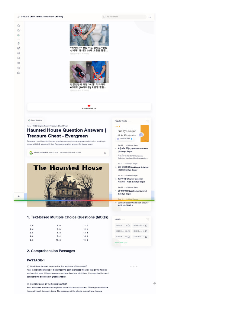 WWW Shouttolearn Org 2024 04 Haunted House Question Answers Treasure ...