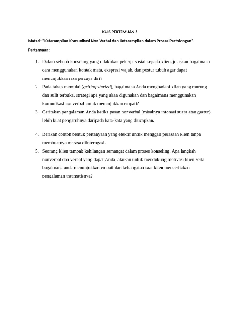 5. Kuis Materi Kom Non Verbal Dan Ktr Kom | PDF
