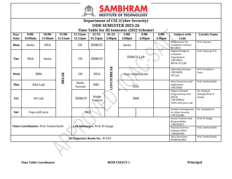 Time-Table 3rd sem CSE(CY)-2025-26(Actual) | PDF | Science | Systems ...