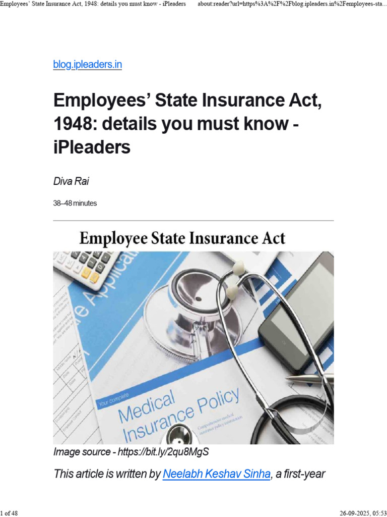 Employees' State Insurance Act, 1948 - Details You Must Know ...