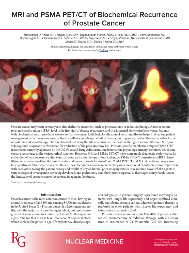 Muhammad o Awiwi Mri and Psma Pet Ct of Biochemical | PDF | Prostate ...